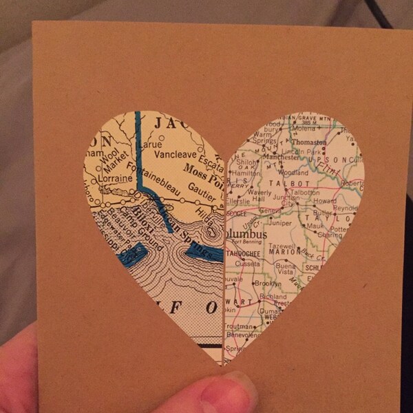 Long Distance Boyfriend Card Custom Made Map Heart With Your Cities - Etsy