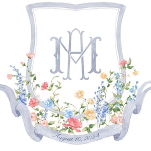 Blush Pink Watercolor Wedding Crest Monogram Crest Interlock Watercolor ...