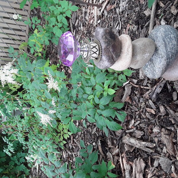 Large Amethyst Zen Stacked Rocks Garden Stake, Fairy Wand, Decorative ...
