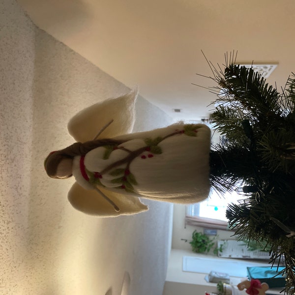 Needle Felt Holly Angel Tree Topper, Waldorf Inspired, Christmas Tree ...