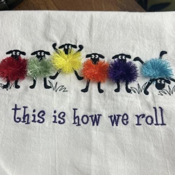 Funny Fuzzy Sheep Fringed Lamb 6 in a Row Fringe Machine Embroidery ...