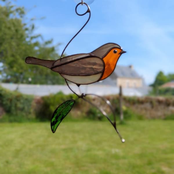 Robin Bird Stained Glass Window Hangings Christmas Gifts Handmade ...