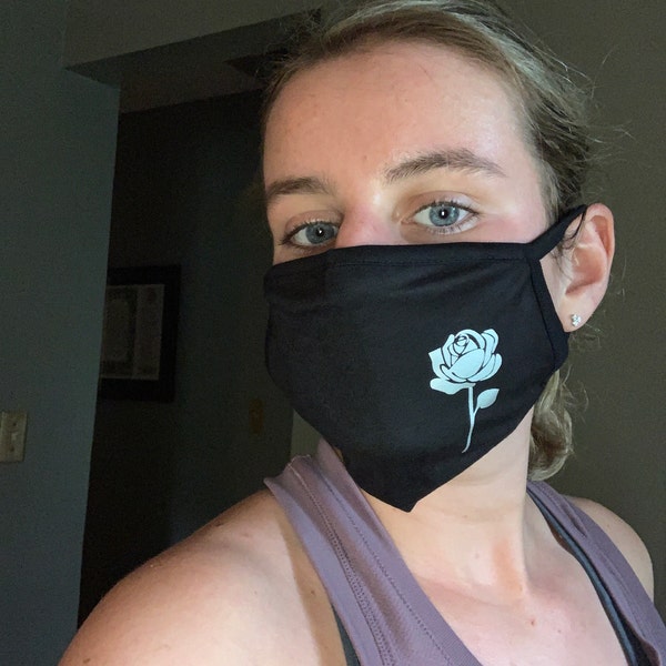 Rose Face Mask, Reusable, Two Layers, Washable Mask, Travel Mask, Dust ...