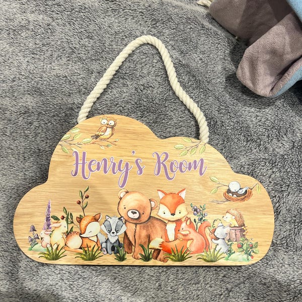 Personalised Wooden Cloud Room Sign With Childs Name - Animal Airplane ...