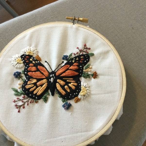 Monarch Embroidery Pattern, Hand Embroidery, Botanical Embroidery ...