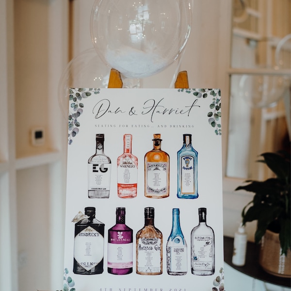 Gin Table Plan Board Bespoke Gin Bottle Illustration Wedding Seating ...