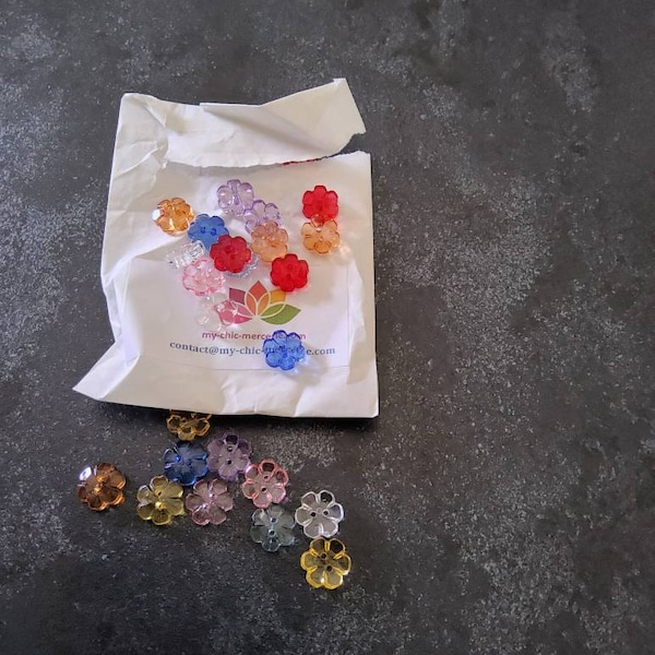 10 Transparent Flower Buttons 13mm / Many Colors / Plastic Clear ...
