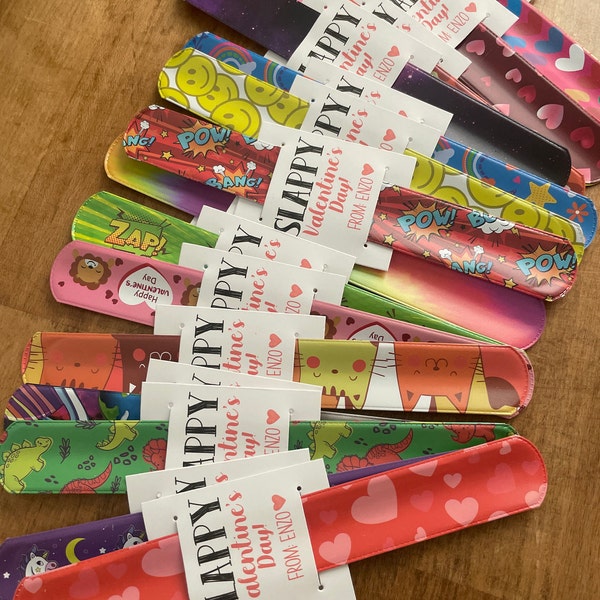 Assembled SLAPPY Valentines Day Tags With Slap Bracelets, Candy-free ...