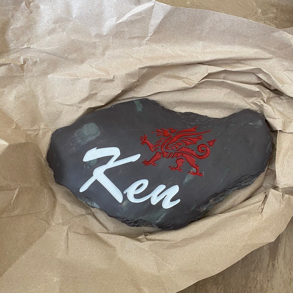 Welsh Stone - "croeso and Welsh Dragon" - - Etsy UK