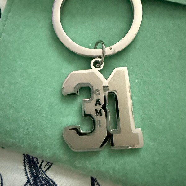 Personalized Engraved Number Keychain, Custom Sport Number Keyring With ...