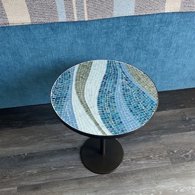 Handmade Blue Glass Mosaic Unique Round Table for Living Room Decor ...