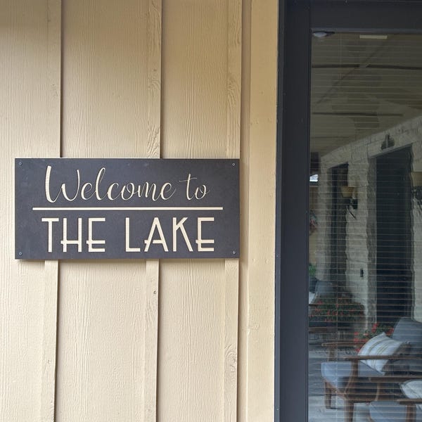 Welcome to the Lake Metal Sign | Mid-century Modern Lake House Decor - Etsy
