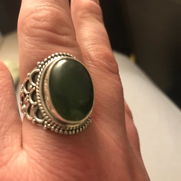 Green Jade Sterling Silver Ring - Handcrafted Boho Ring - Etsy