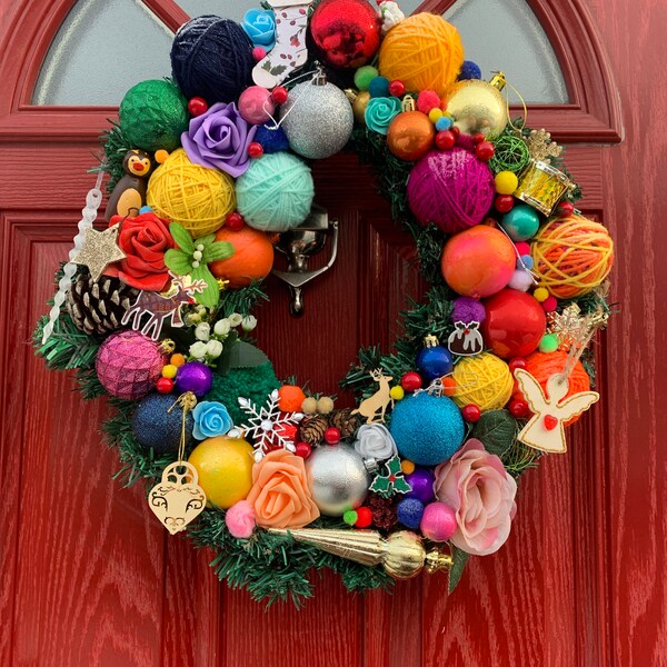 Colourful Embellished Bauble Christmas Wreath - Etsy