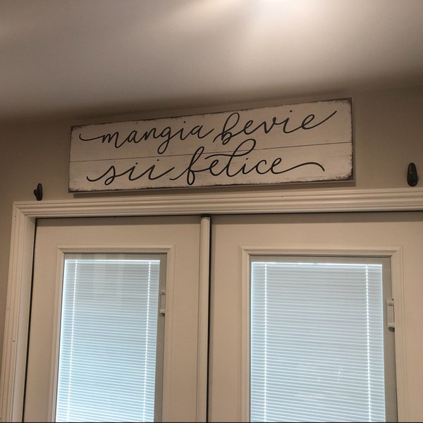 Mangia Sign Eat Drink and Be Merry Rustic Farmhouse Wall Decor Canvas ...