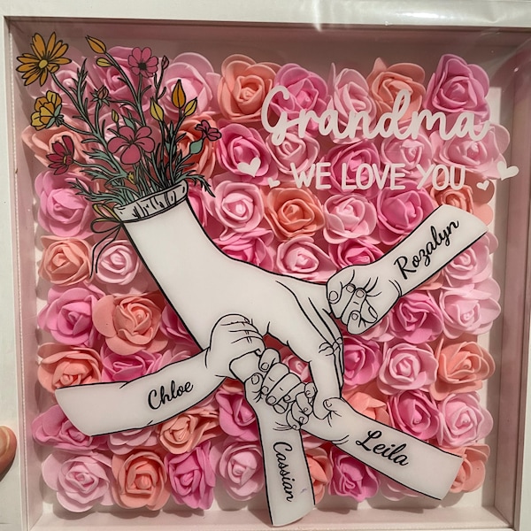 Personalized Flower Shadow Box for Mom, Customized Rose Photo Frame Box ...