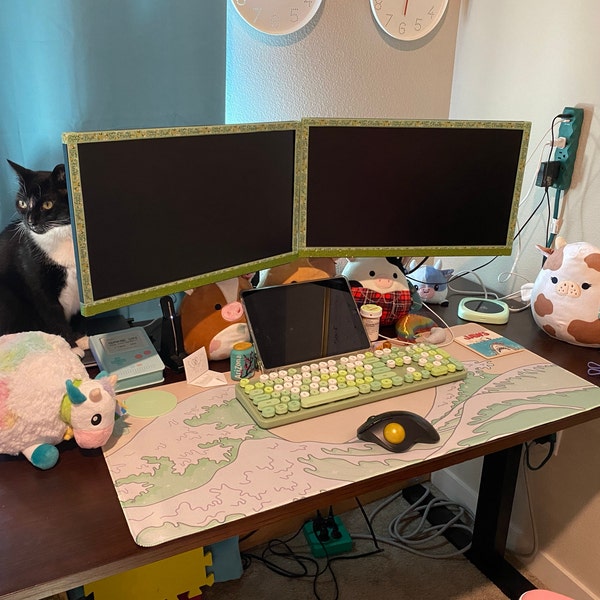 Matcha Desk Mat Great Wave, Japanese Mousepad Kawaii Ocean Aesthetic ...