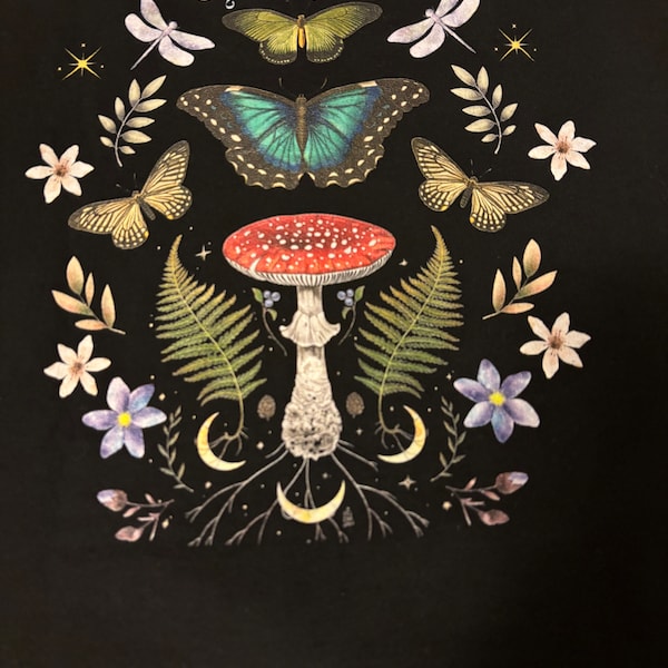 FALL Inspired Women Puffer Jacket With DAISIES & MOTH Print, Mystical ...