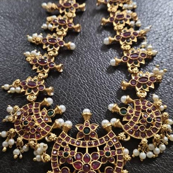 Traditional Temple Jewelry Combo Set – Matte Gold Finish Necklace With ...