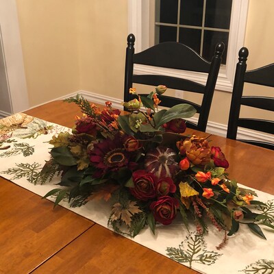 Fall Dining Table Arrangement, Sunflower-pumpkin Arrangement, Autumn ...