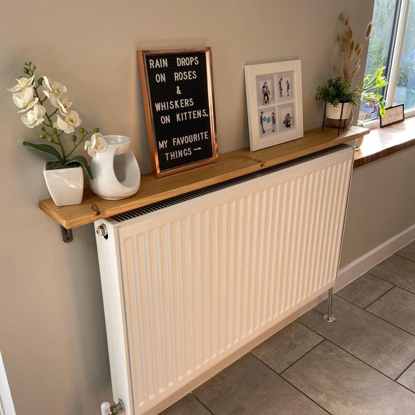 Rustic Solid Wood Radiator Shelf With Cast Iron Brackets | Handcrafted ...
