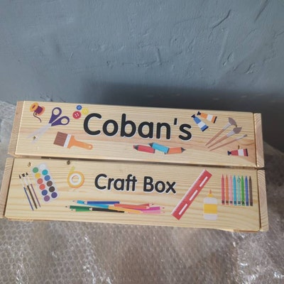 Personalised Wooden Arts & Crafts Box for Kids BOY GIRL Childrens Crate ...