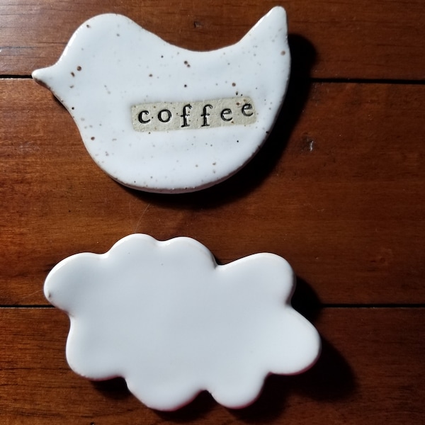 Stamped Ceramic Bird- Coffee Spoon Rest - Tea Bag Rest - Trinket Dish ...