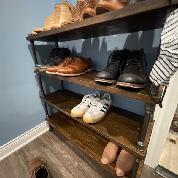 Industrial Style Shoe Rack, Entryway Shoe Storage, Rustic Shoe Bench ...
