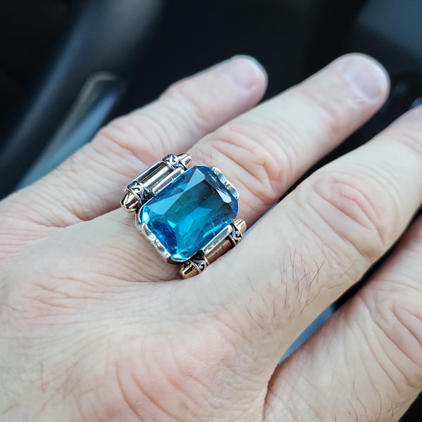 Turkish Turquoise Oval Flat Stone Solid 925 Sterling Silver Men's Ring ...