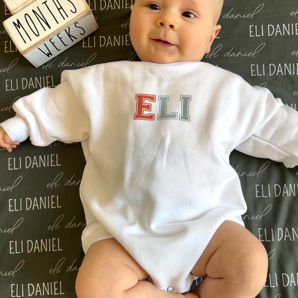 Neutral Baby Romper, Bubble Romper, Name Baby Sweatshirt, Baby ...