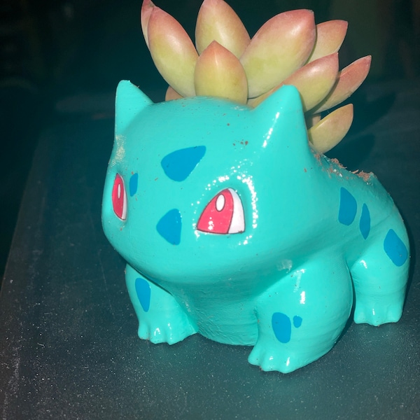 Painted Bulbasaur Planter With Live Succulent/cactus - Green/shiny ...