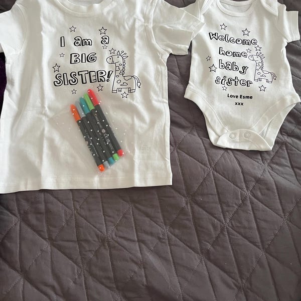 Personalised Colour in Baby Vest for Siblings. Colouring Sleepsuit ...