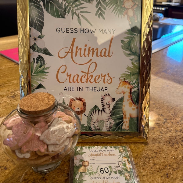 PRINTED Safari Baby Shower Game Guess How Many Animal Crackers Cards ...