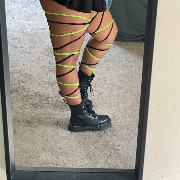 Neon Green & Black Leg Wraps: Rave Outfit Thigh Garters - Etsy