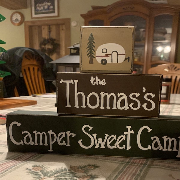 Primitive Personalized Wood Camper Blocks RV Shelf Sitters Trailer ... Primitive Personalized Wood Camper Blocks RV Shelf Sitters Trailer ...