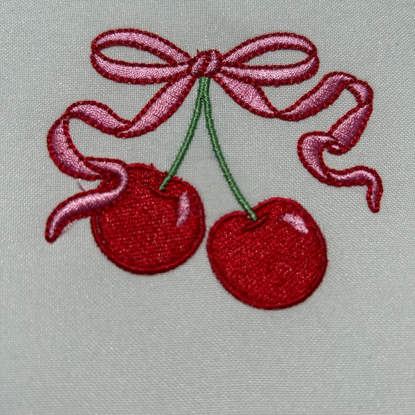 Ribbon Bow Cherries Embroidery Design - Machine Embroidery Instant ...