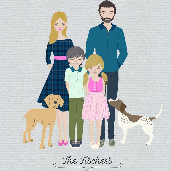 Custom Family Portrait Cartoon Family Birthday Day Gift Family Portrait ...