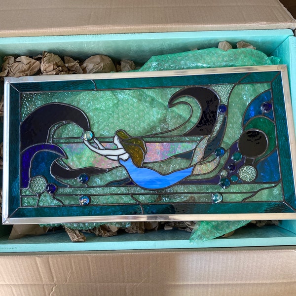 Stained Glass Panel, Handcrafted Mermaid Stained Glass Window Panel ...