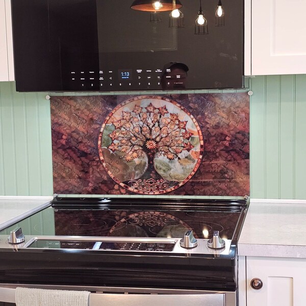 Tempered Glass Backsplash-life of Tree Backsplash Tiles-metal ...