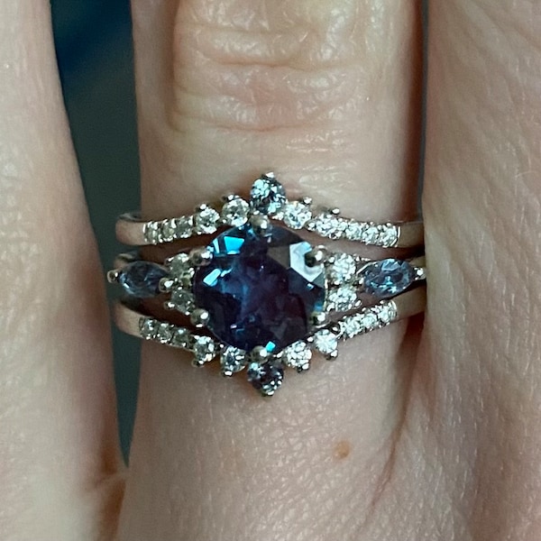 Vintage Round Alexandrite Engagement Ring Set June Birthstone ...