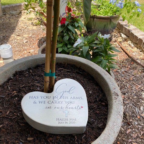 Personalized Heart Memorial Stone, Handcrafted Concrete Garden Plaque ...
