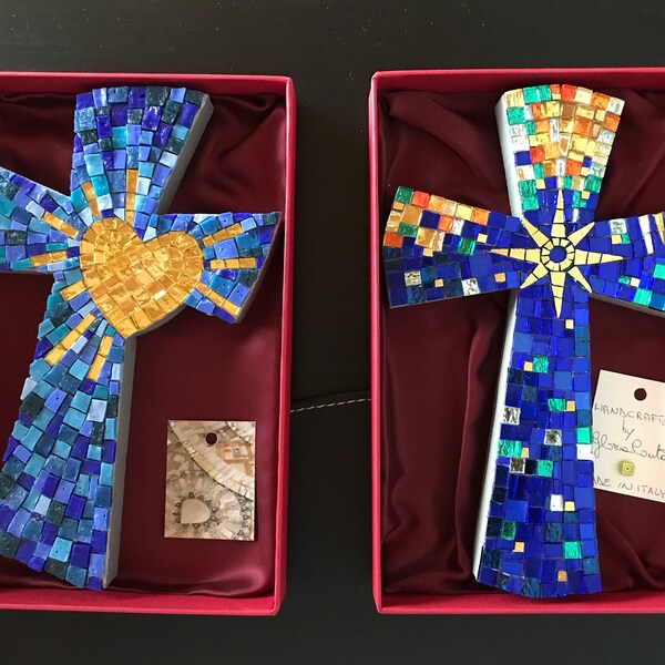 Stain Glass Mosaic Cross White Modern Wall Cross in Glass Mosaic With ...