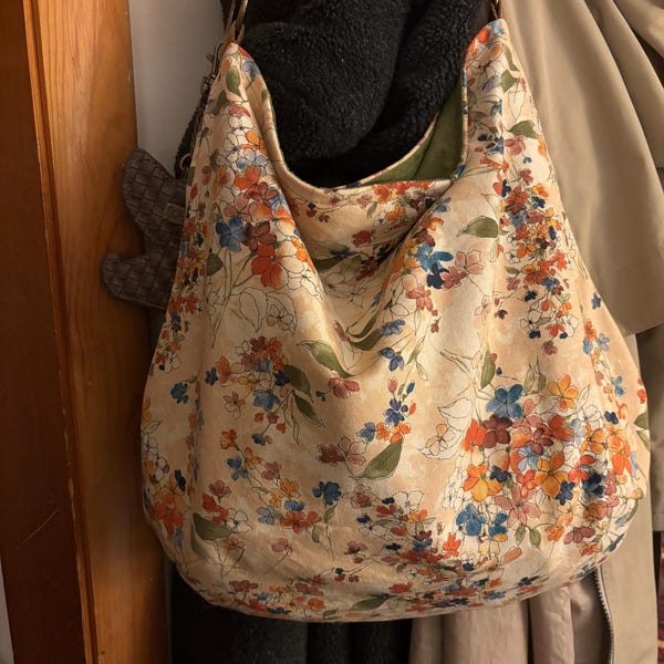 Washable Linen Crossbody Bag, Floral Linen Purse, Cloth Shoulder Bag ...