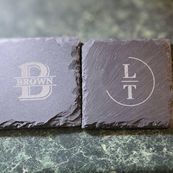 Slate Drink Coasters, Engraved Stone Coaster Set, Custom, Wedding ...