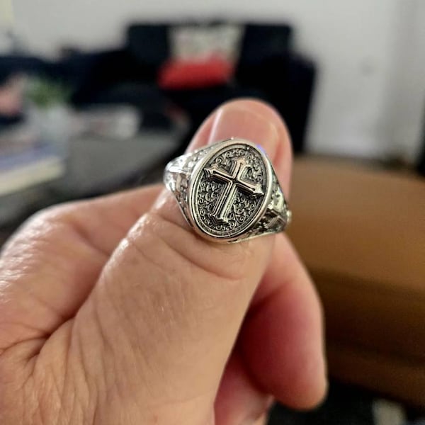 925 Sterling Silver Signet Cross Ring, Christian Jewelry Gift - Etsy