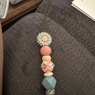 Boho Flower Wood Bead Wood Beaded Teacher Lanyard, ID Badge Keys Holder ...