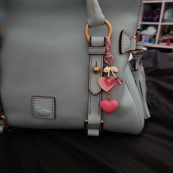 Pink Cherry Keyring With Heart Clasp, Cute Heart Keychain, Keychain ...