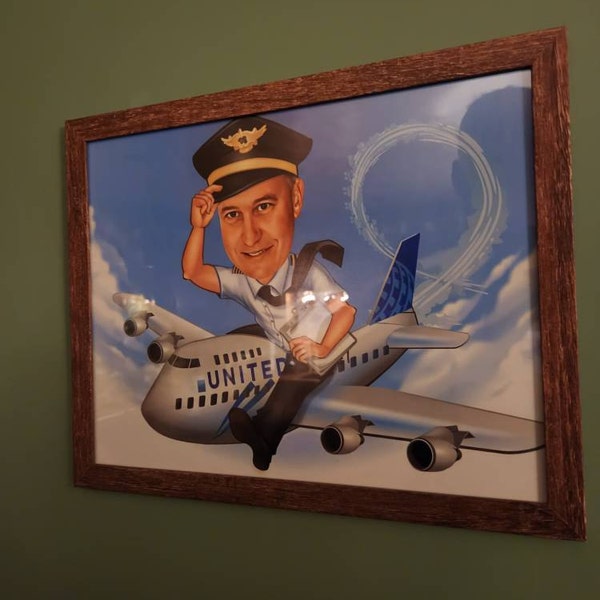 Cartoon Pilot Portrait, Pilot Gifts, Aviation Gifts, Airplane Airline ...