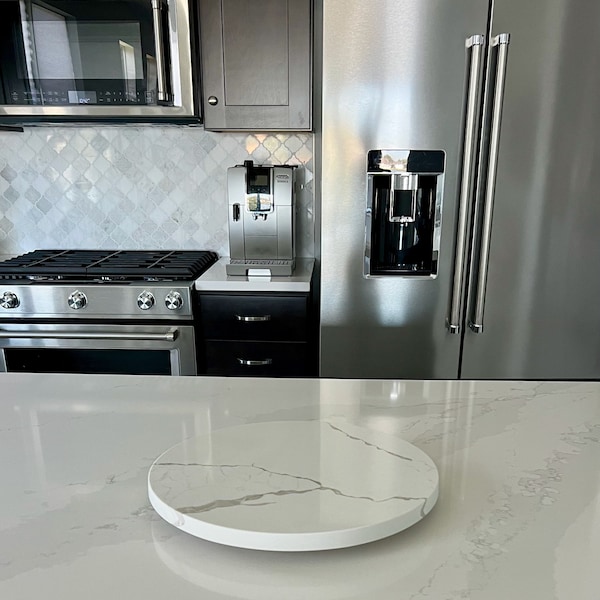 Quartz Lazy Susan Turntable, White Quartz Stone Rotating Tray for Dining Table Kitchen ...