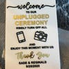 White Acrylic Unplugged Ceremony Sign With Gold Mirror Acrylic ...